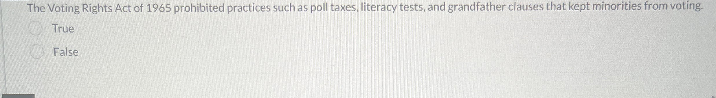 Solved The Voting Rights Act of 1965 ﻿prohibited practices | Chegg.com