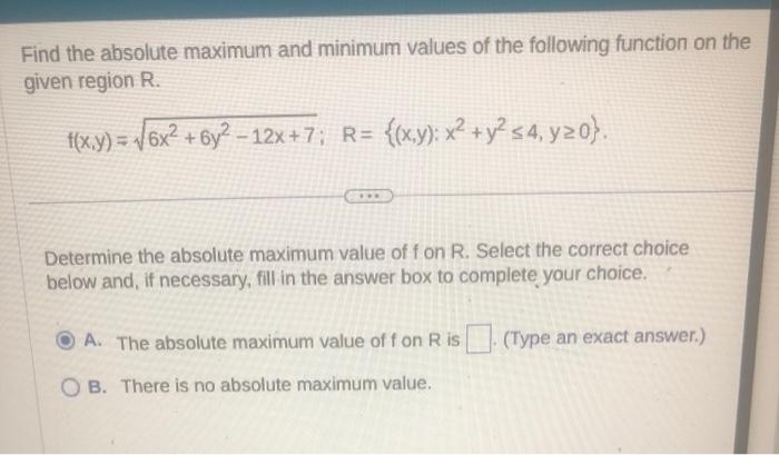 Solved CALC III: Find the absolute maximum and minimum | Chegg.com