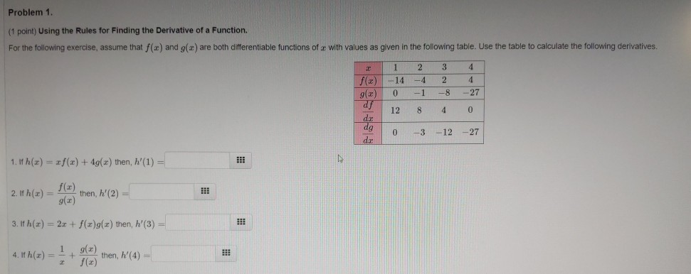 Solved Problem 1. (1 point) Using the Rules for Finding the | Chegg.com