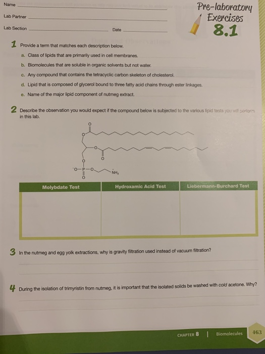 Name Lab Partner Pre-laboratory Exercises 8.1 Lab | Chegg.com