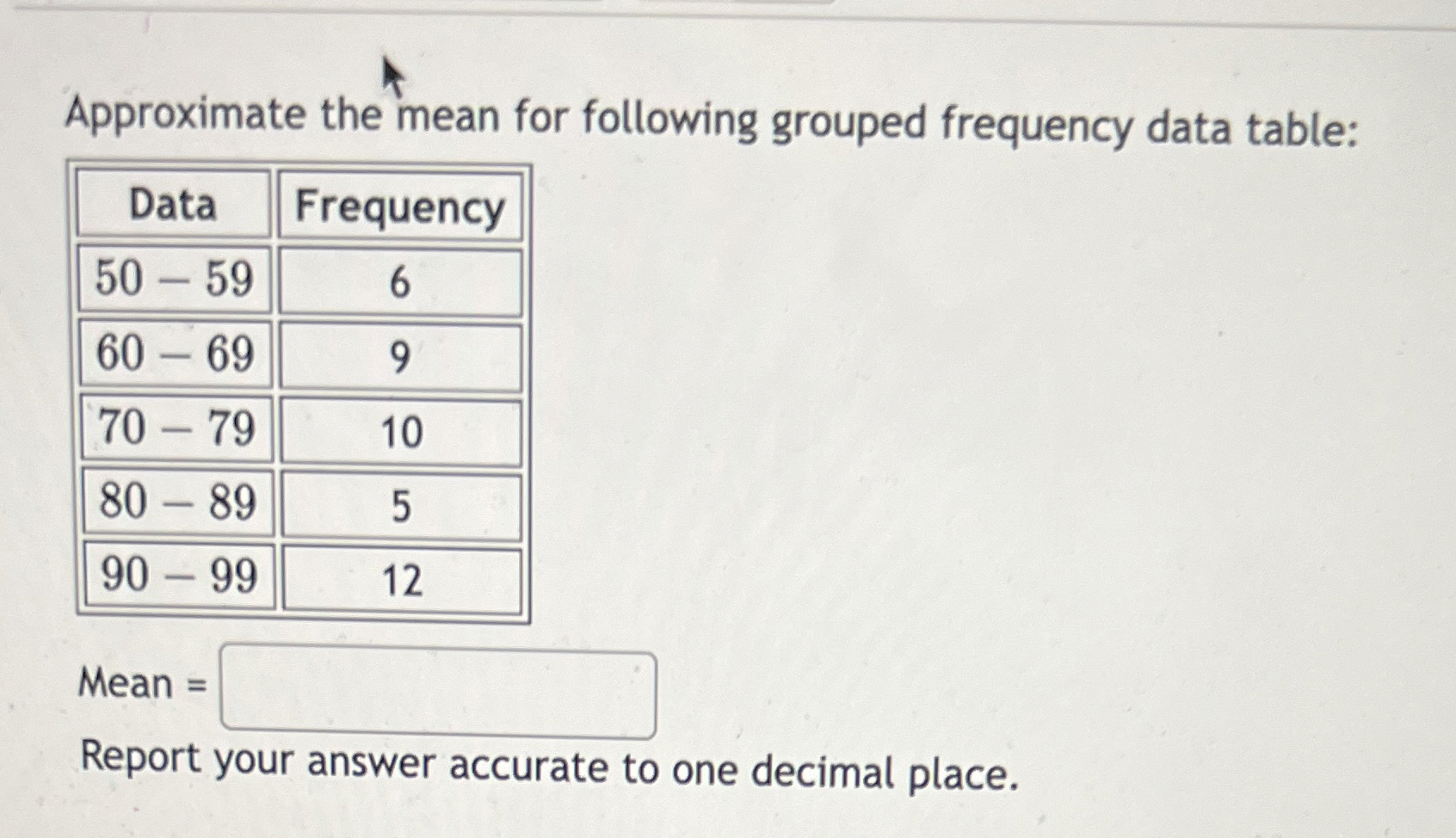 Approximate the mean for following grouped frequency | Chegg.com