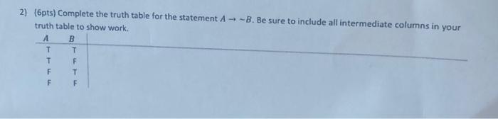 Solved 2) (6pts) Complete the truth table for the statement | Chegg.com