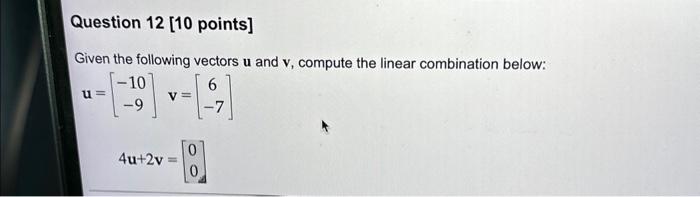 Solved Given the following vectors u and v, compute the | Chegg.com