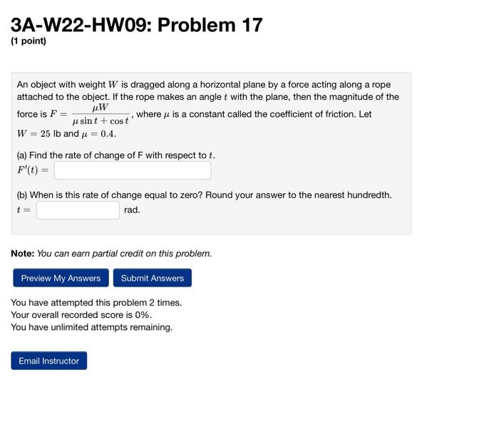 Solved 3A-W22-HW09: Problem 17 (1 point) 4W An object with | Chegg.com