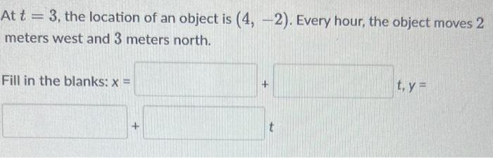 Solved At t=3, the location of an object is (4,−2). Every | Chegg.com