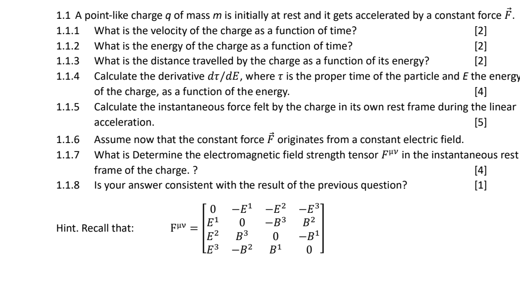 Solved 1.1 ﻿A point-like charge q ﻿of mass m ﻿is initially | Chegg.com
