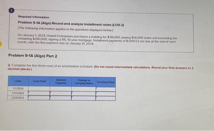 Solved Required information Problem 9-1A (Algo) Record and | Chegg.com
