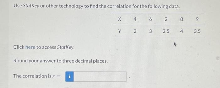 Solved Use StatKey or other technology to find the | Chegg.com