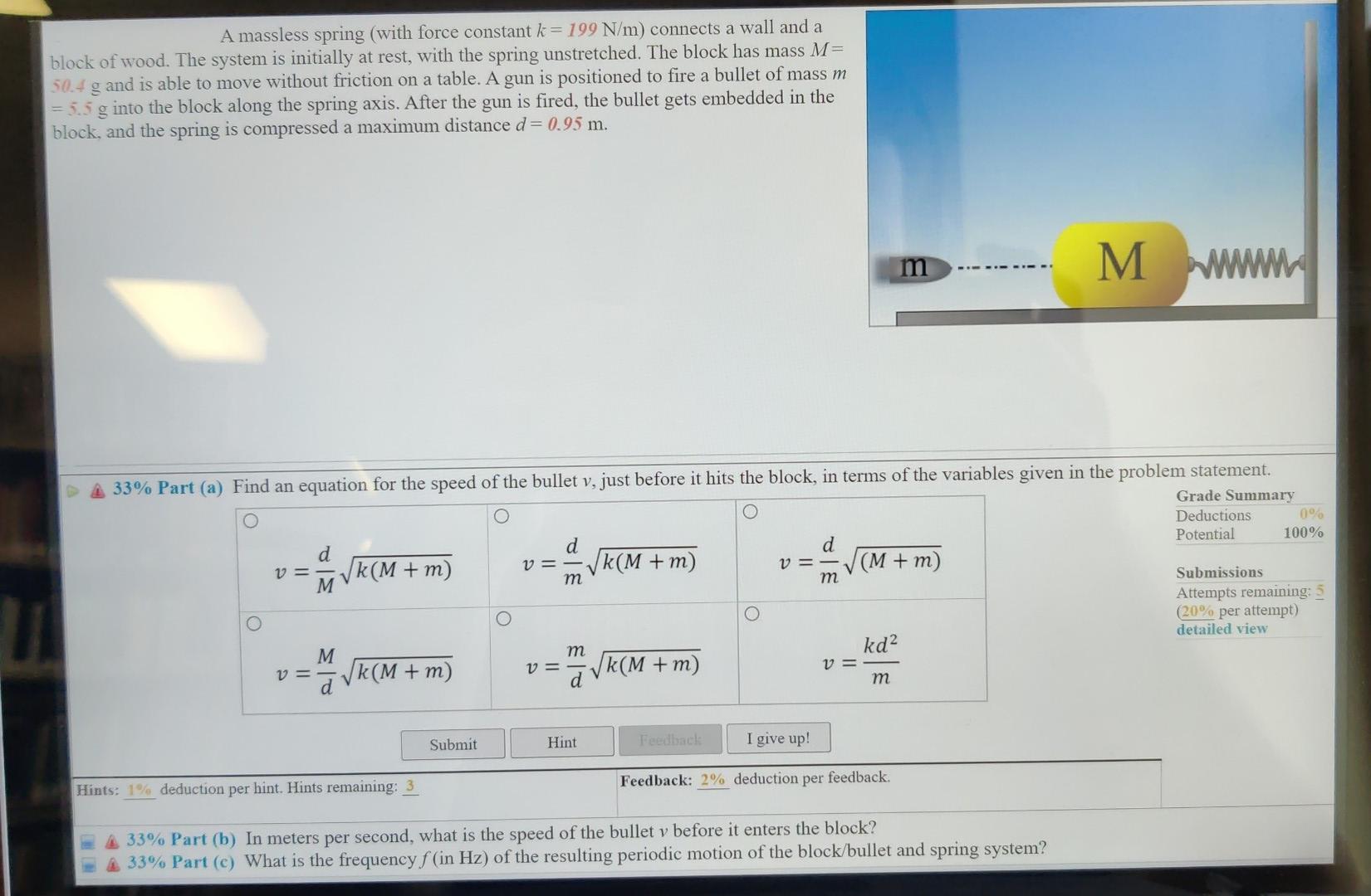 Solved Part(a) find an equation for the speed of the bullet | Chegg.com