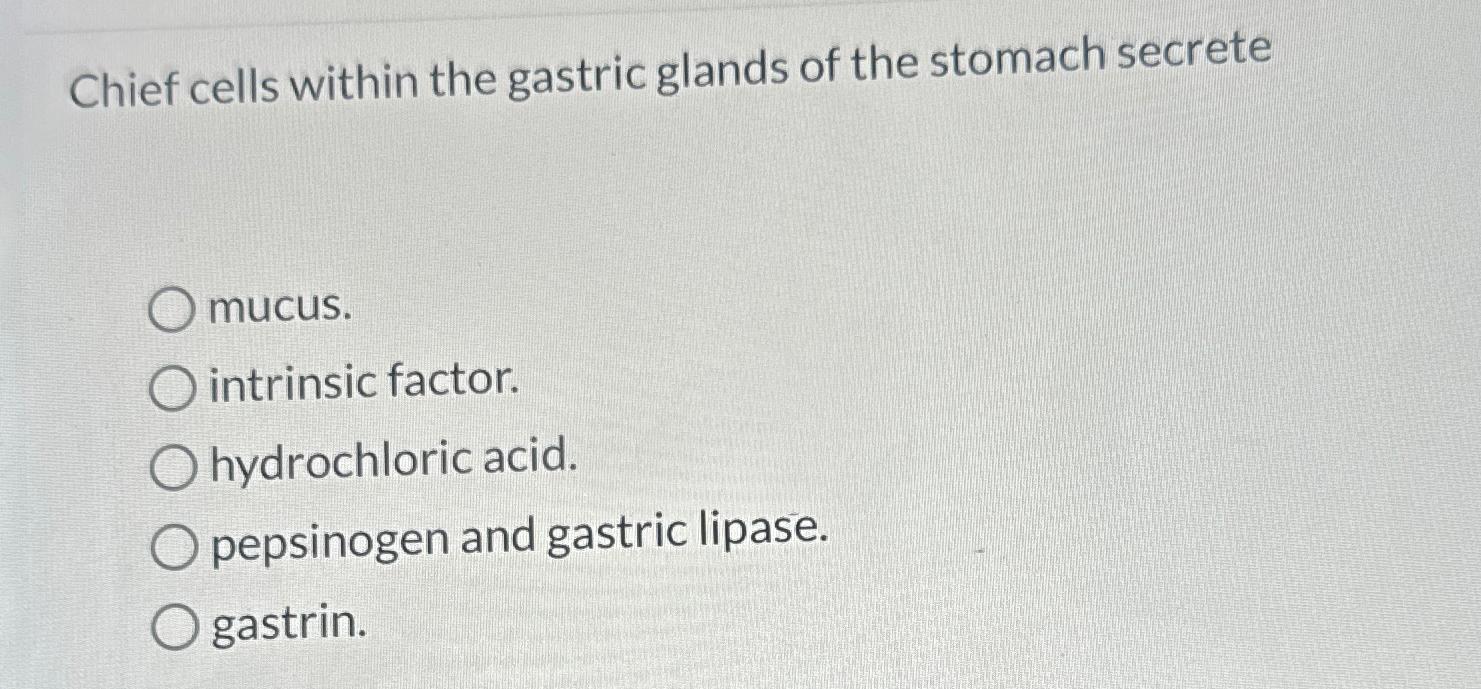 Solved Chief cells within the gastric glands of the stomach | Chegg.com