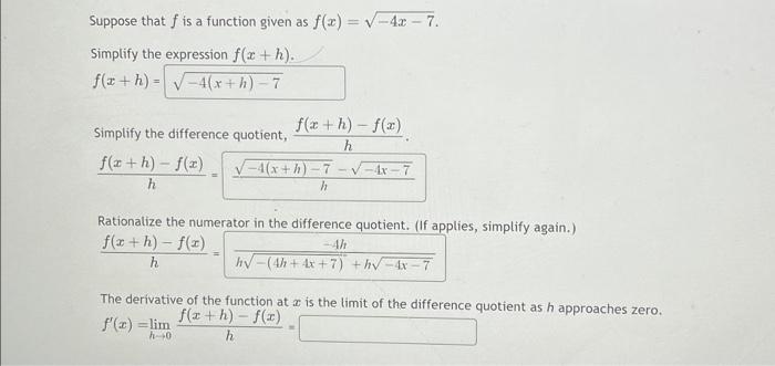 Solved Suppose That F Is A Function Given As F X −4x−7