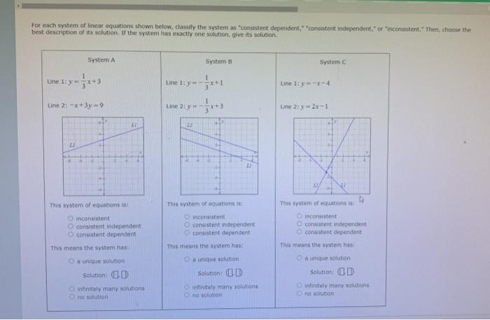 Solved For each system of linear equations shown below, | Chegg.com