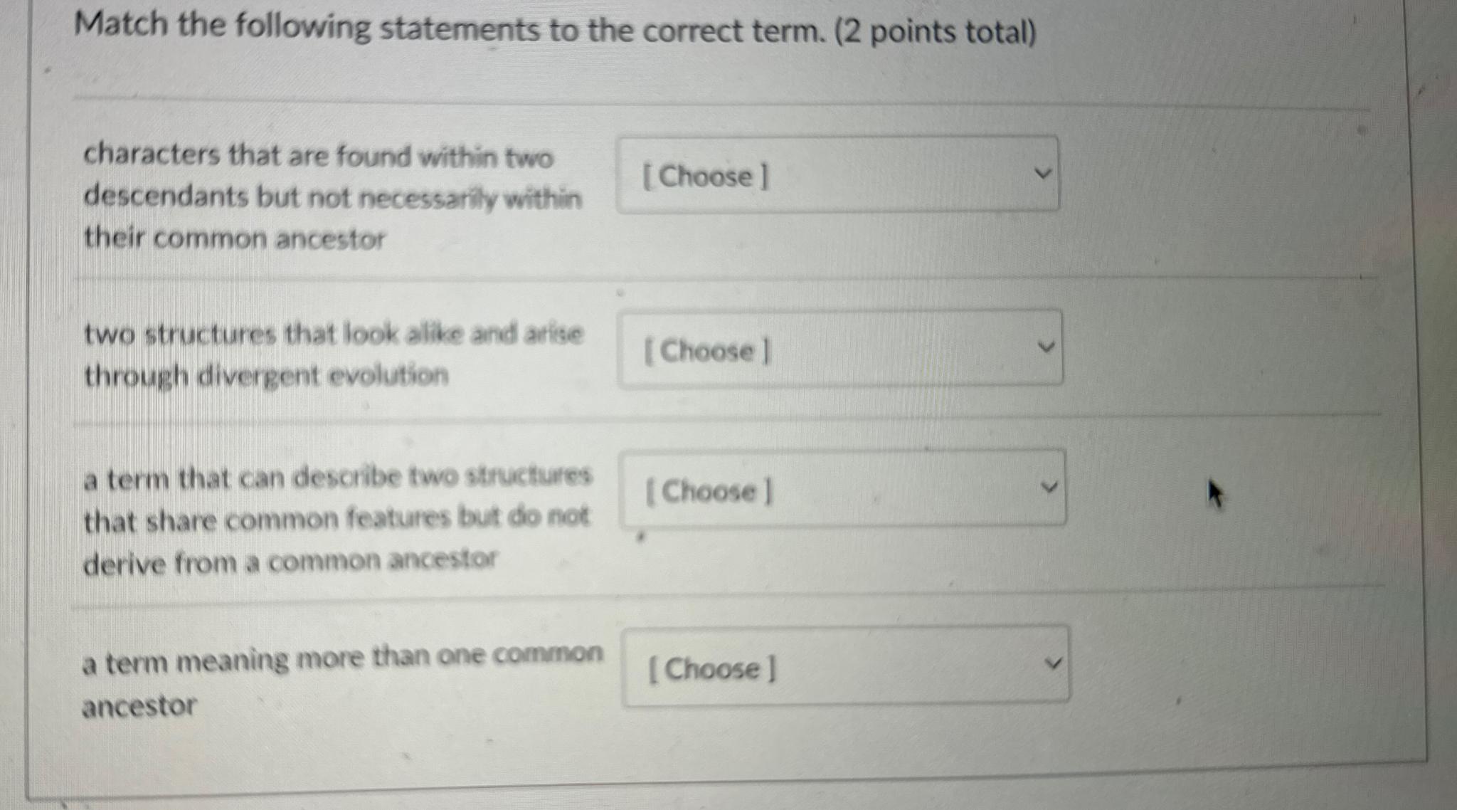 Solved Match the following statements to the correct term. | Chegg.com