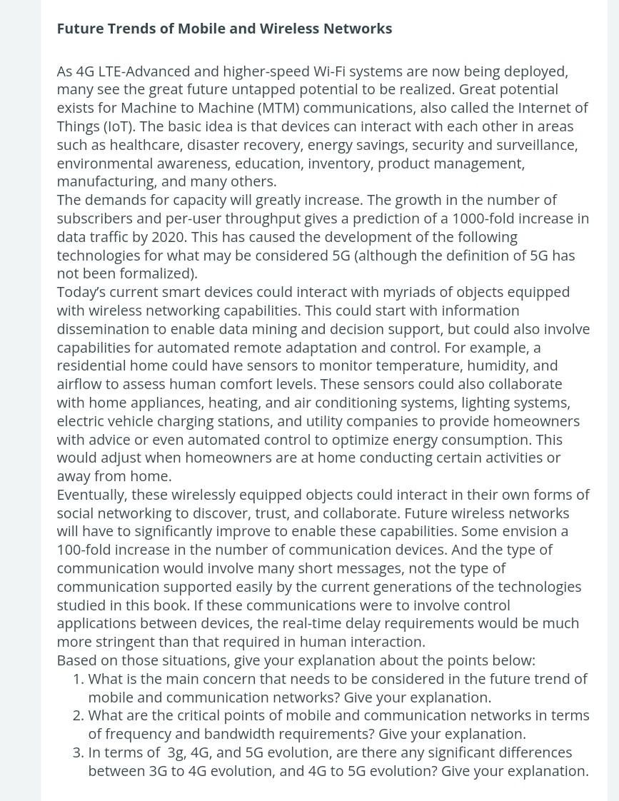 Solved Future Trends Of Mobile And Wireless Networks As 4g