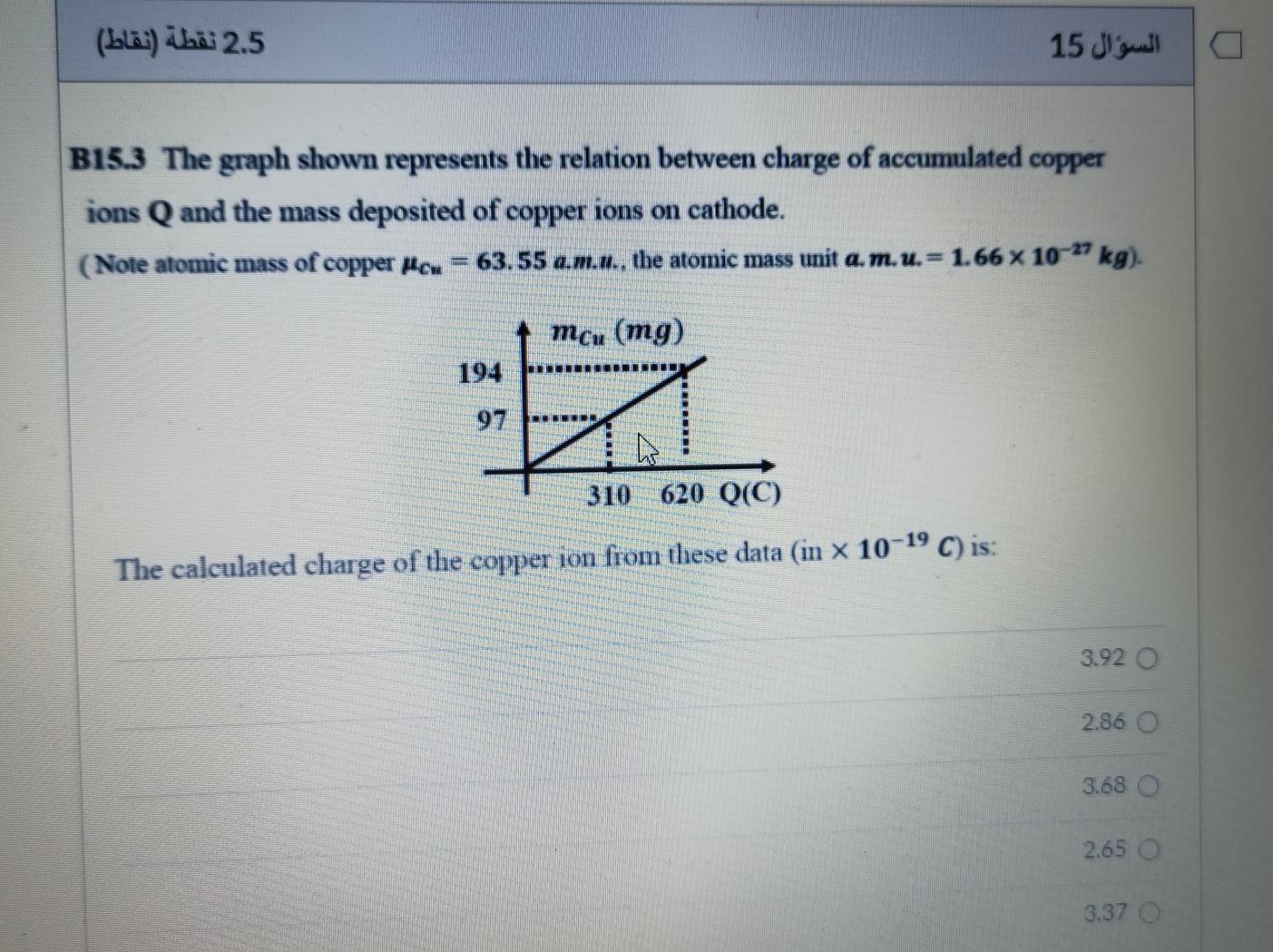 Solved 2.5 نقطة إنقاط) السؤال 15 B15.3 The graph shown | Chegg.com
