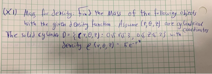 Solved (X1) Mass for density find the mass of the following | Chegg.com