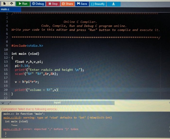 Solved Run Debug Stop Share Save Beautify Main c 3 Online Chegg