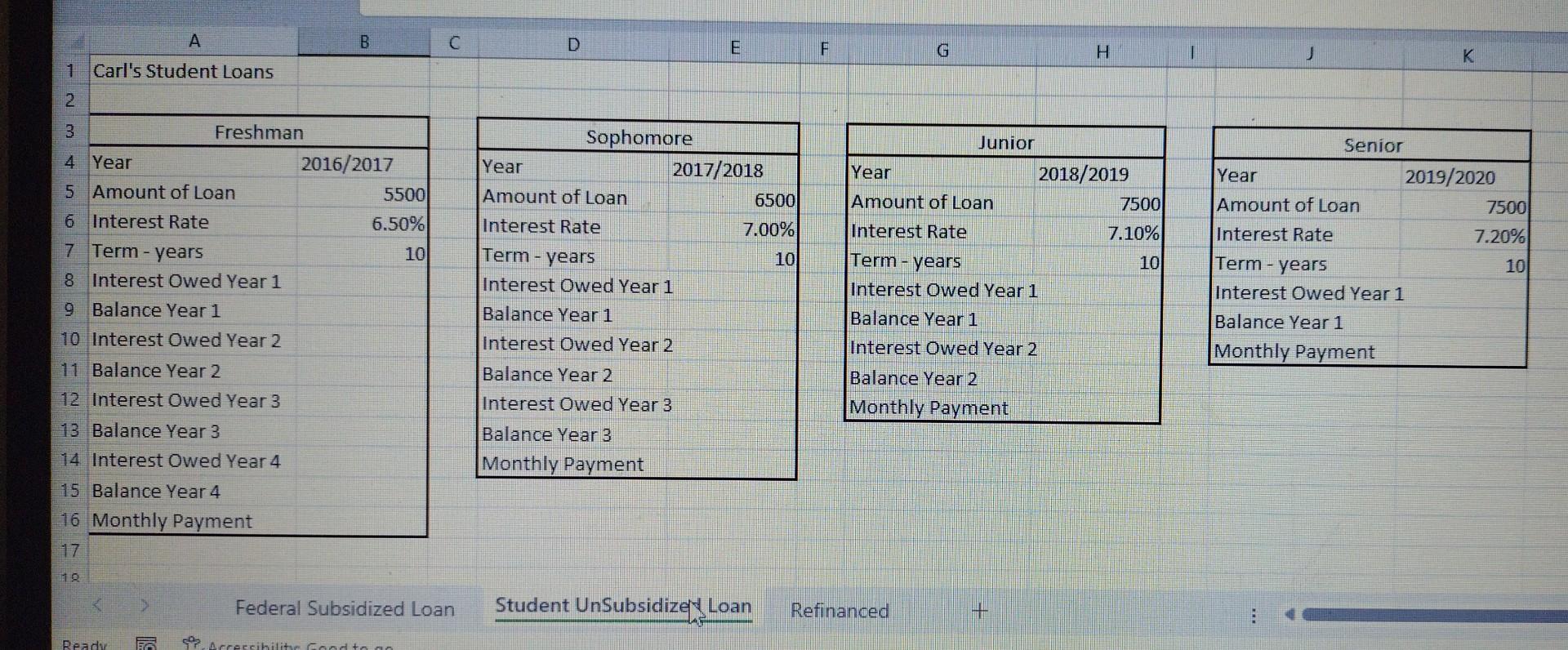 Solved 1. Click on the Federal Subsidized loan worksheet. | Chegg.com