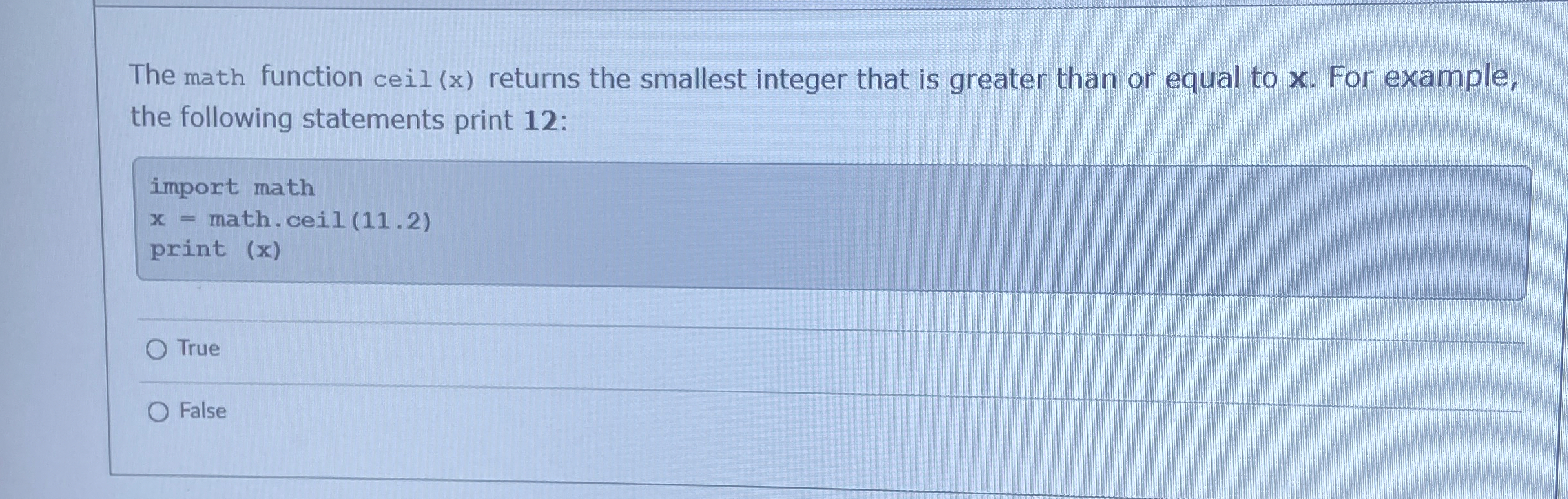 Solved The math function ceil (x) ﻿returns the smallest | Chegg.com
