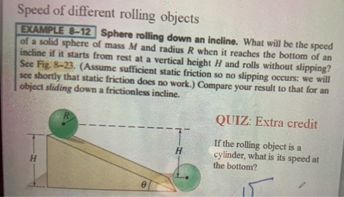 Solved Speed of different rolling objects EXAMPLE 8-12 | Chegg.com