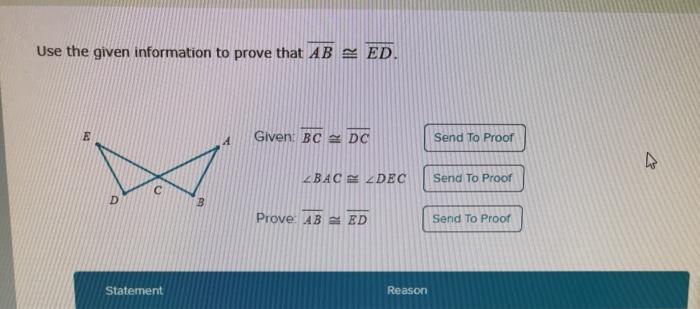Solved Use the given information to prove that AB ED. E | Chegg.com