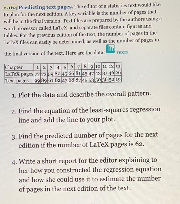 Solved 2.164 Predicting text pages. The editor of a | Chegg.com
