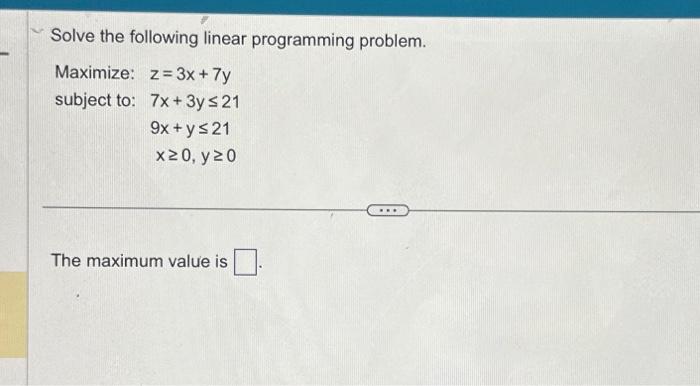 Solved Solve the following linear programming problem. | Chegg.com