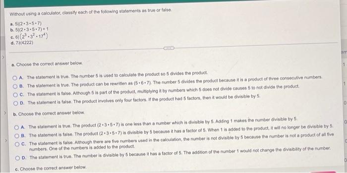 Solved Without using a calculator, classify each of the | Chegg.com