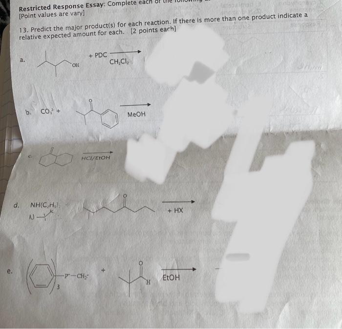 Solved Restricted Response Essay: Complete eacn of [Point | Chegg.com