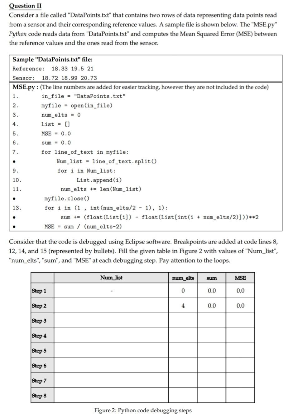 Question II Consider a file called "DataPoints.txt" | Chegg.com
