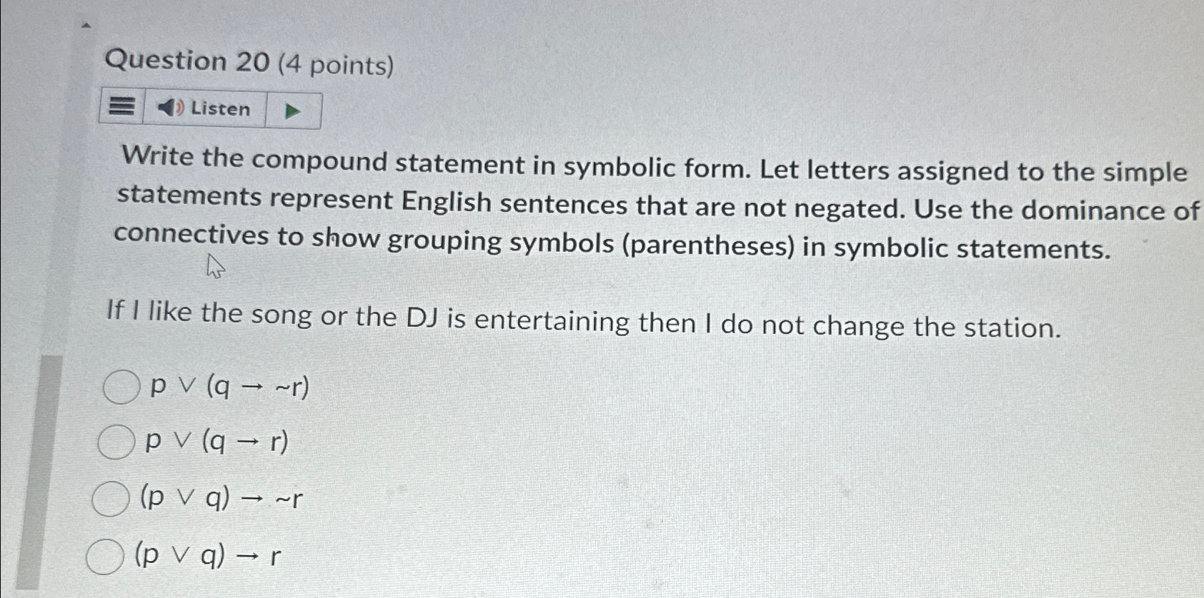 Solved Question 20 (4 ﻿points)Write the compound statement | Chegg.com