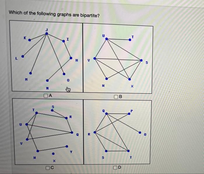 Solved Which of the following graphs are bipartite? I H V on | Chegg.com