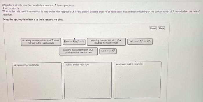 Solved Consider a simple reaction in which a reactant A | Chegg.com