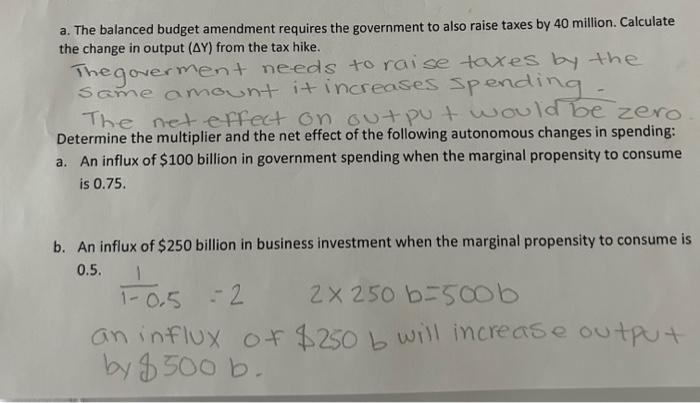 Solved a. The balanced budget amendment requires the | Chegg.com