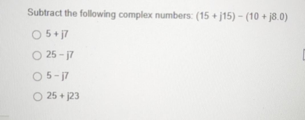 Solved Subtract the following complex numbers: | Chegg.com