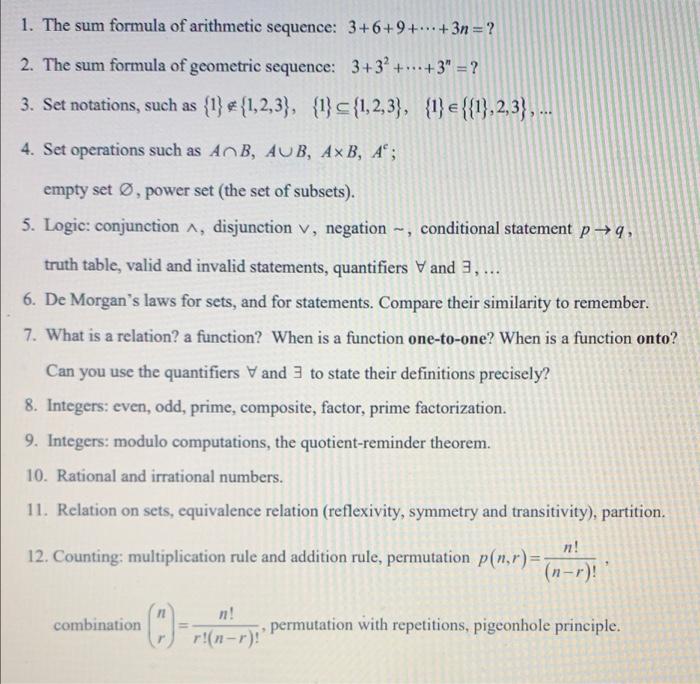 Solved 1. The sum formula of arithmetic sequence: | Chegg.com