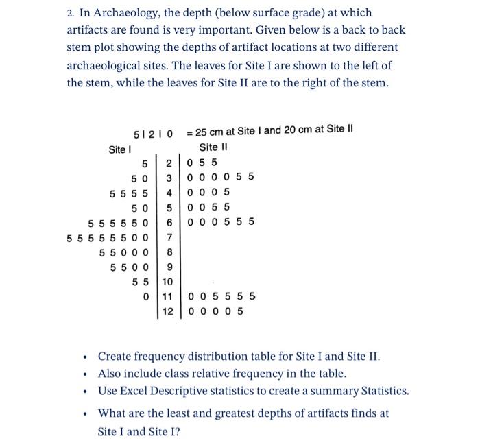 Solved 2. In Archaeology, the depth (below surface grade) at | Chegg.com