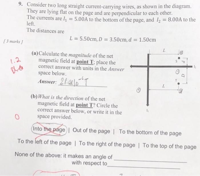 Solved 9. Consider two long straight current-carrying wires, | Chegg.com