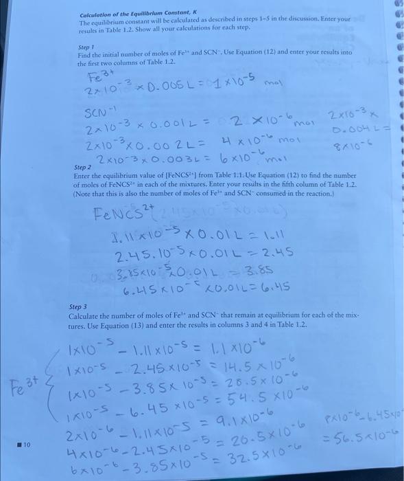 Solved Complete Table 1.1. The values for [FeNCSi-] are | Chegg.com