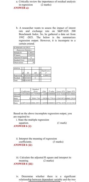 Solved a. Critically review the importance of residual | Chegg.com