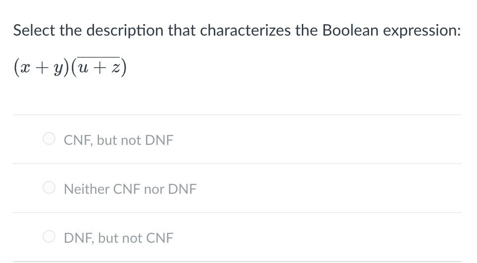 Solved Select the description that characterizes the Boolean | Chegg.com