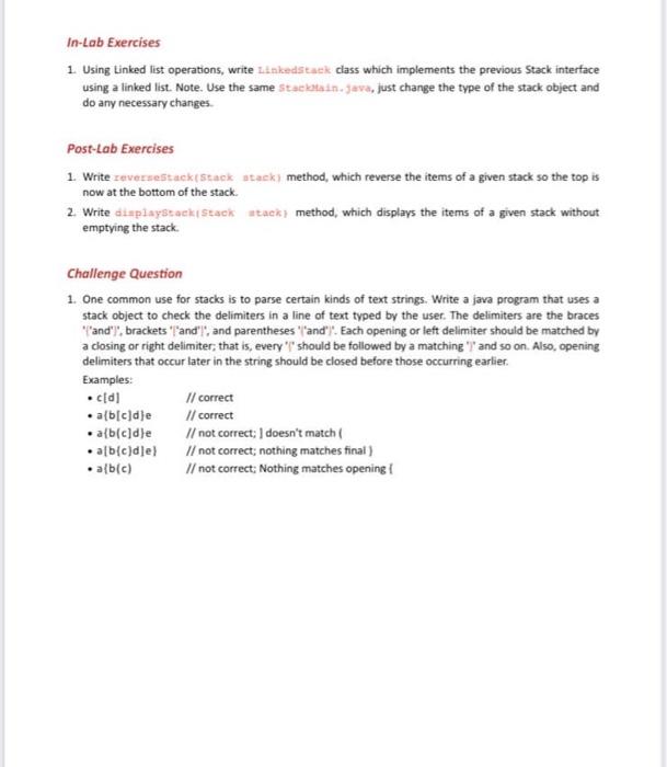 In-Lab Exercises 1 Using Linked list operations, | Chegg.com