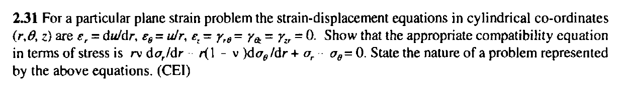 Solved 2.31 ﻿For a particular plane strain problem the | Chegg.com