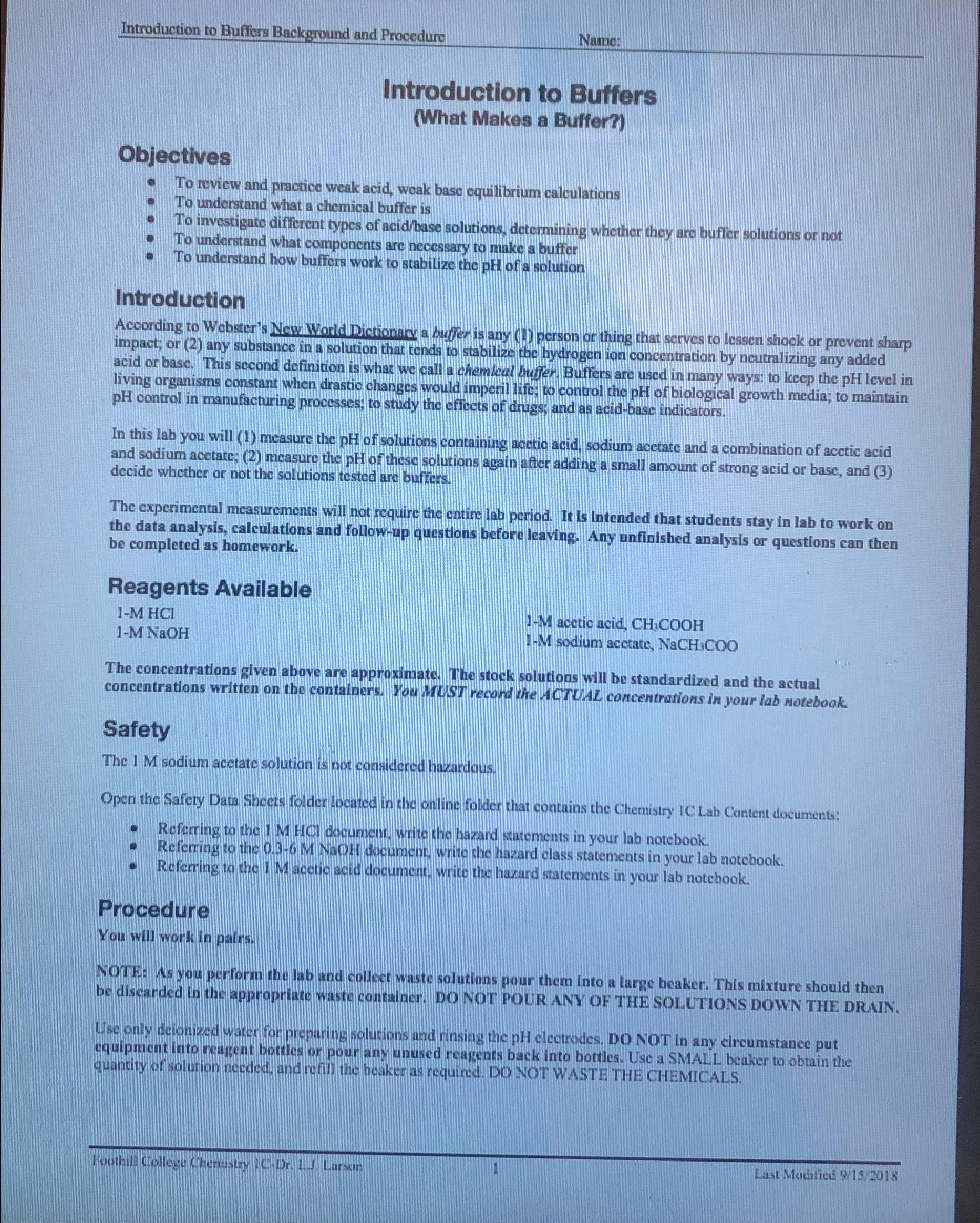 Solved Introduction to Buffers Background and | Chegg.com