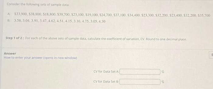Solved Consider the following sets of sample data: A: | Chegg.com