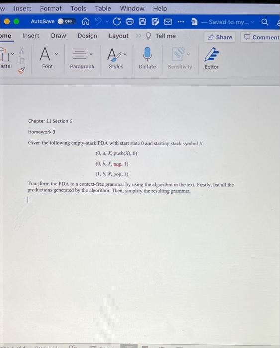 Solved w Insert Format Tools Table Window Help AutoSave OFF | Chegg.com