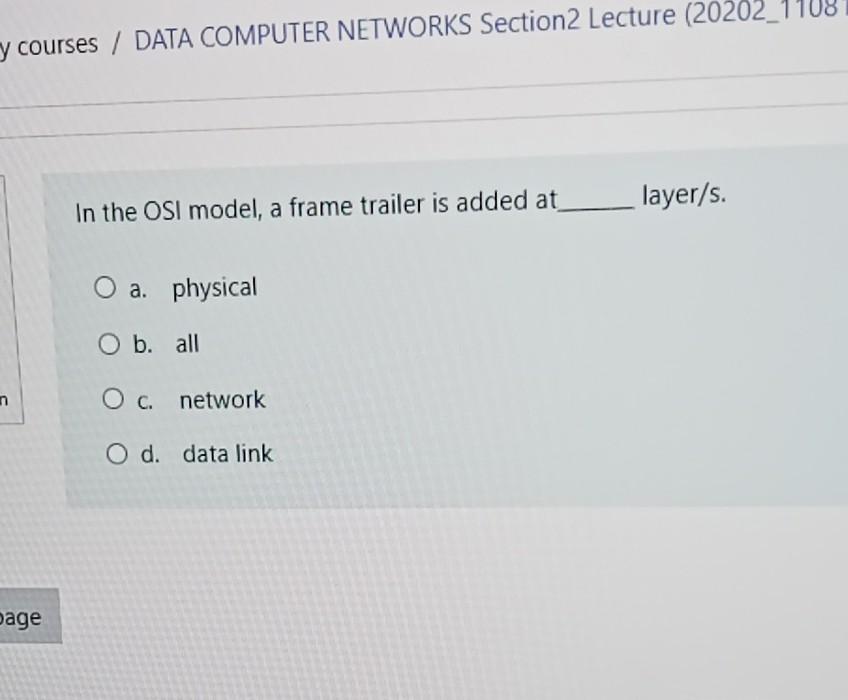 Solved y courses / DATA COMPUTER NETWORKS Section 2 Lecture | Chegg.com