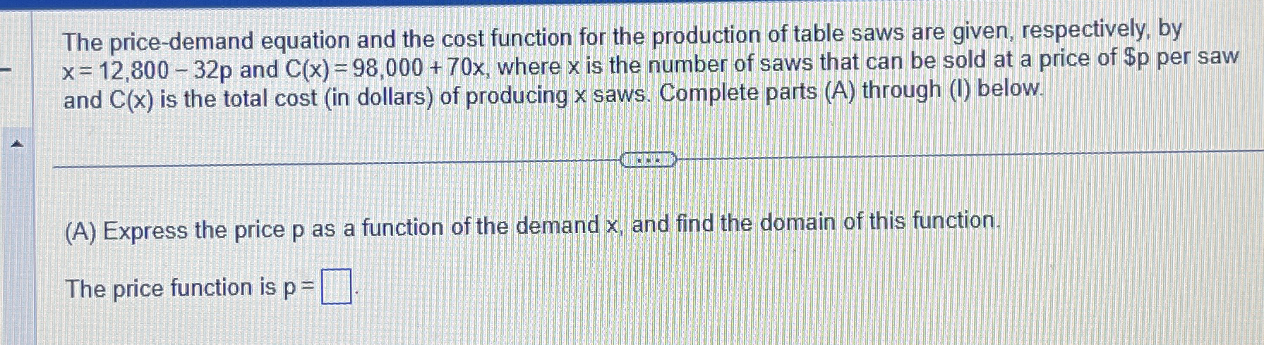 Solved The price-demand equation and the cost function for | Chegg.com