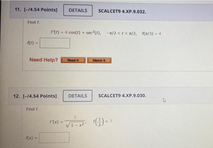 Solved 11. [-14.54 Points] DETAILS SCALCET9 4.XP.9.032. Find | Chegg.com
