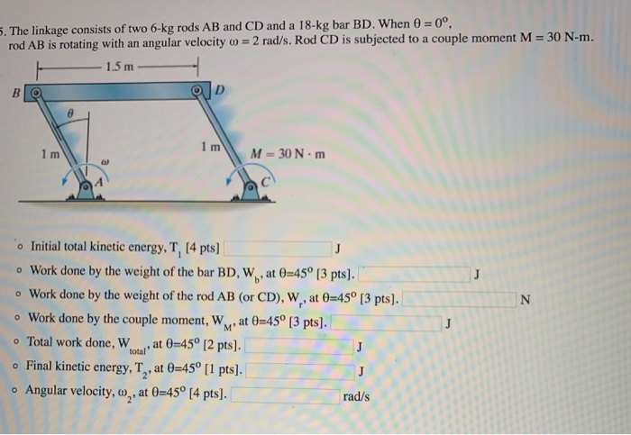 Solved 5. The linkage consists of two 6-kg rods AB and CD | Chegg.com